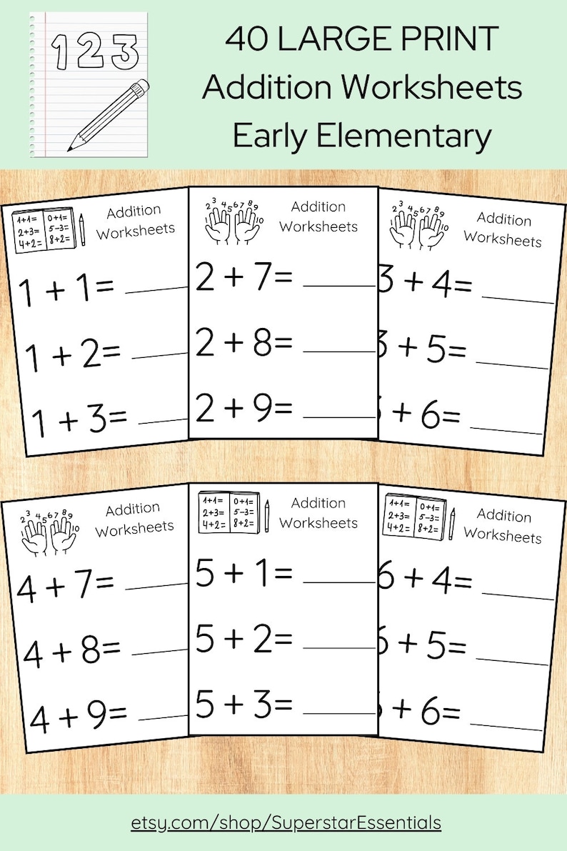 Addition Worksheets Large Print Printable Addition Worksheets Single ...