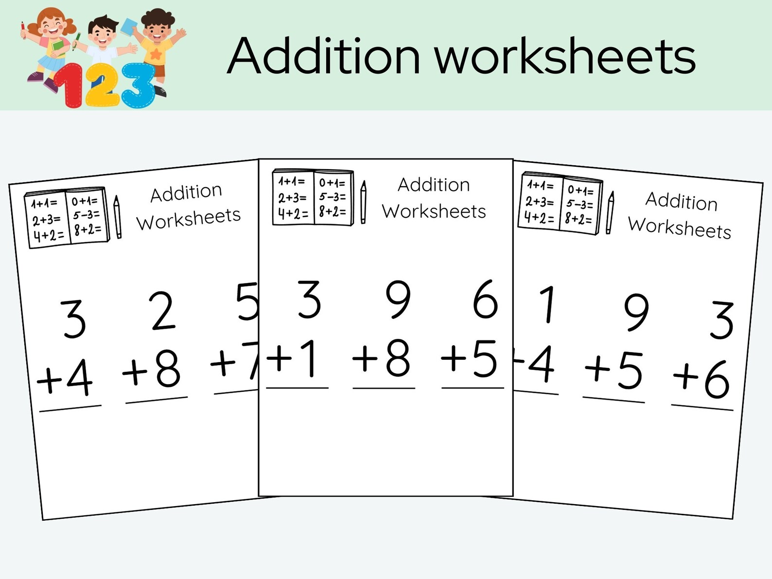 Addition Worksheets Large Print Printable Addition Worksheets Single ...