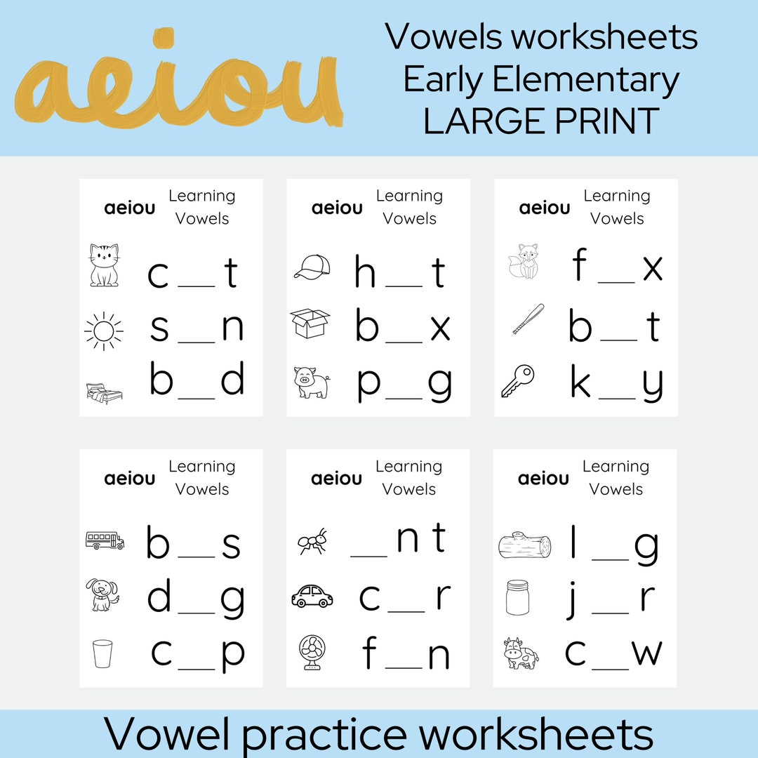 Vowel Practice Worksheets for Elementary Learning Vowels Printables ...