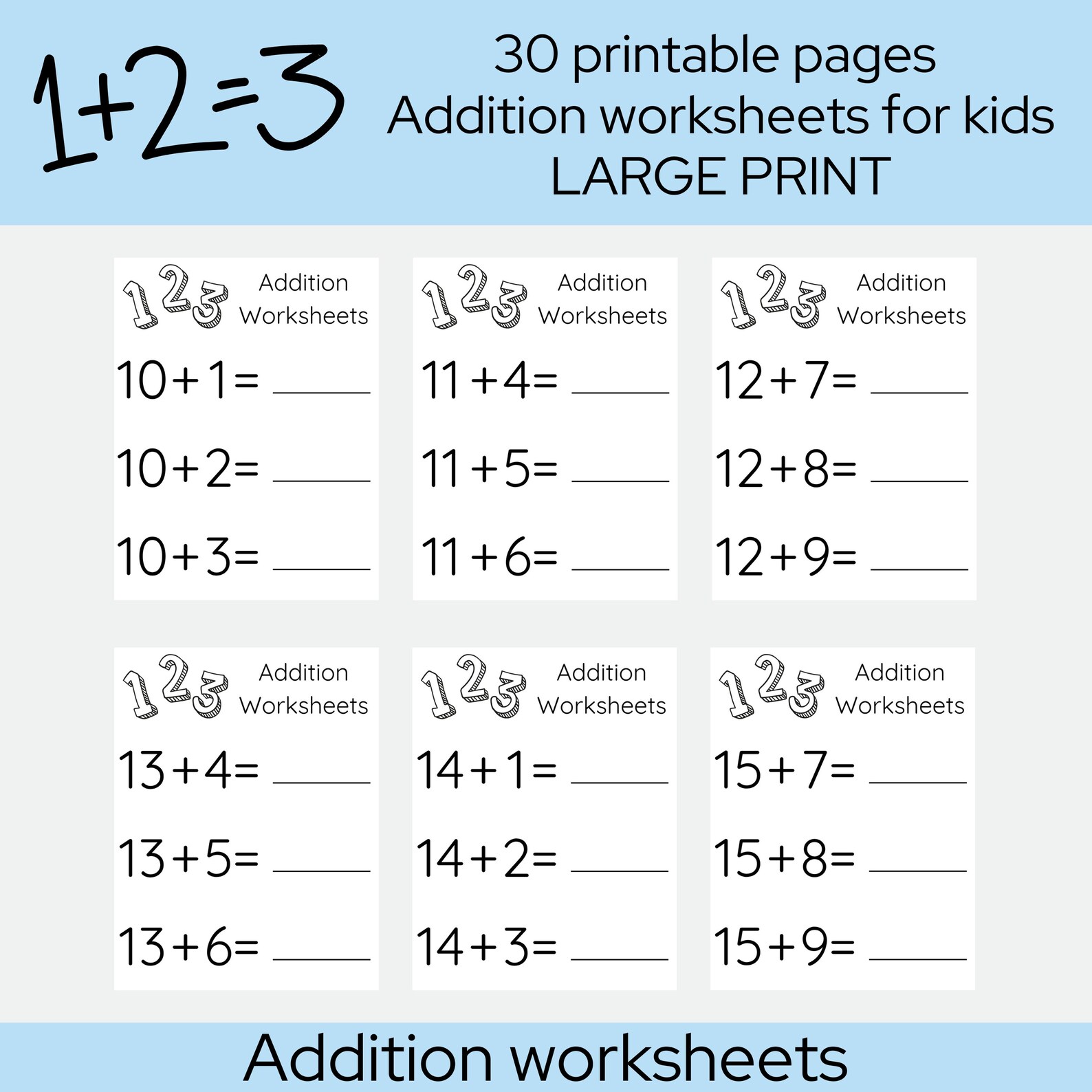 Printable Addition Worksheets Two Digit Addition Fill in the Blank ...