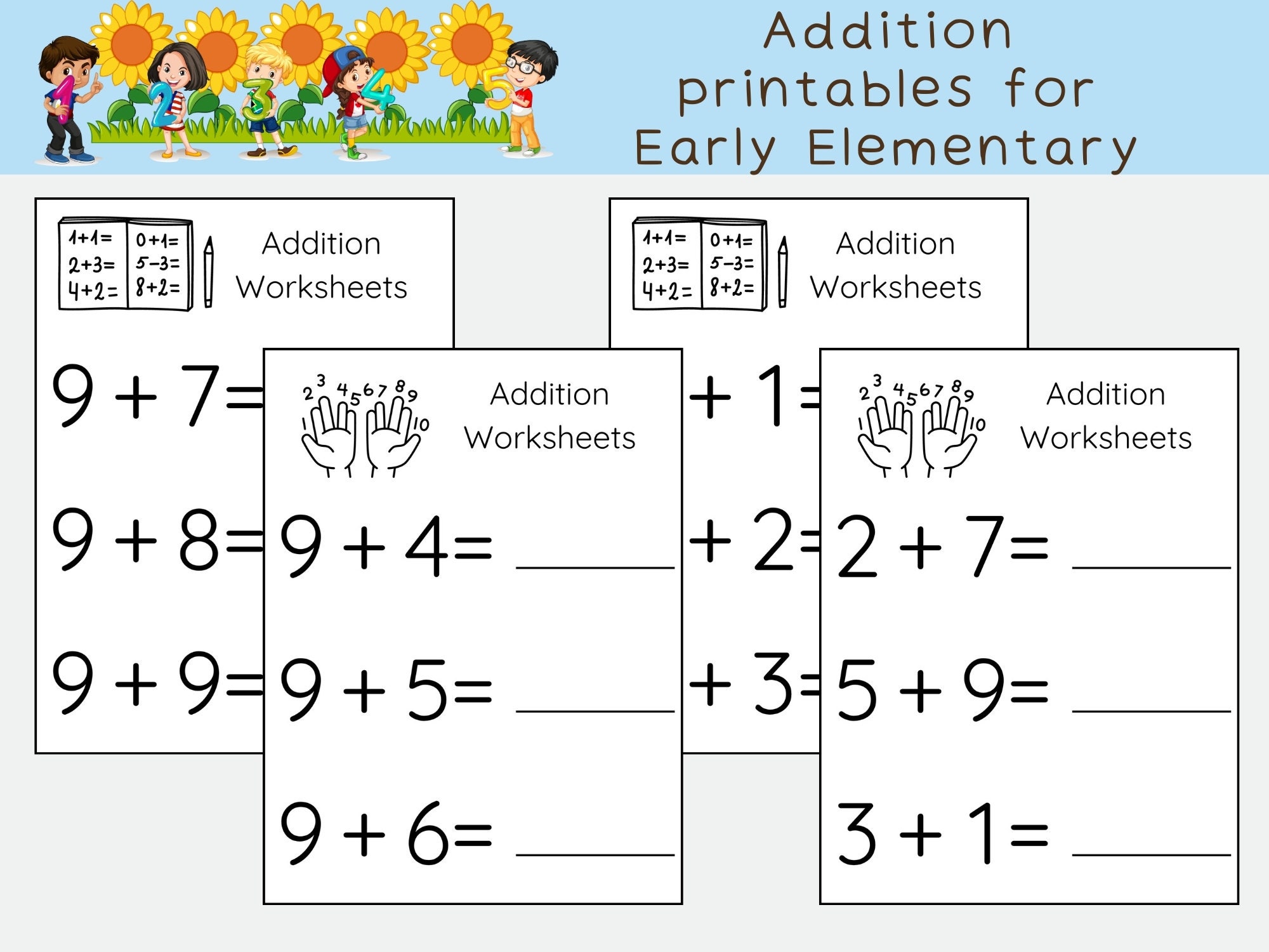 Addition Worksheets Large Print Printable Addition Worksheets Single ...