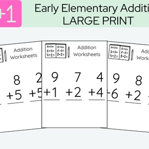 Addition Worksheets Large Print Printable Addition Worksheets Single ...