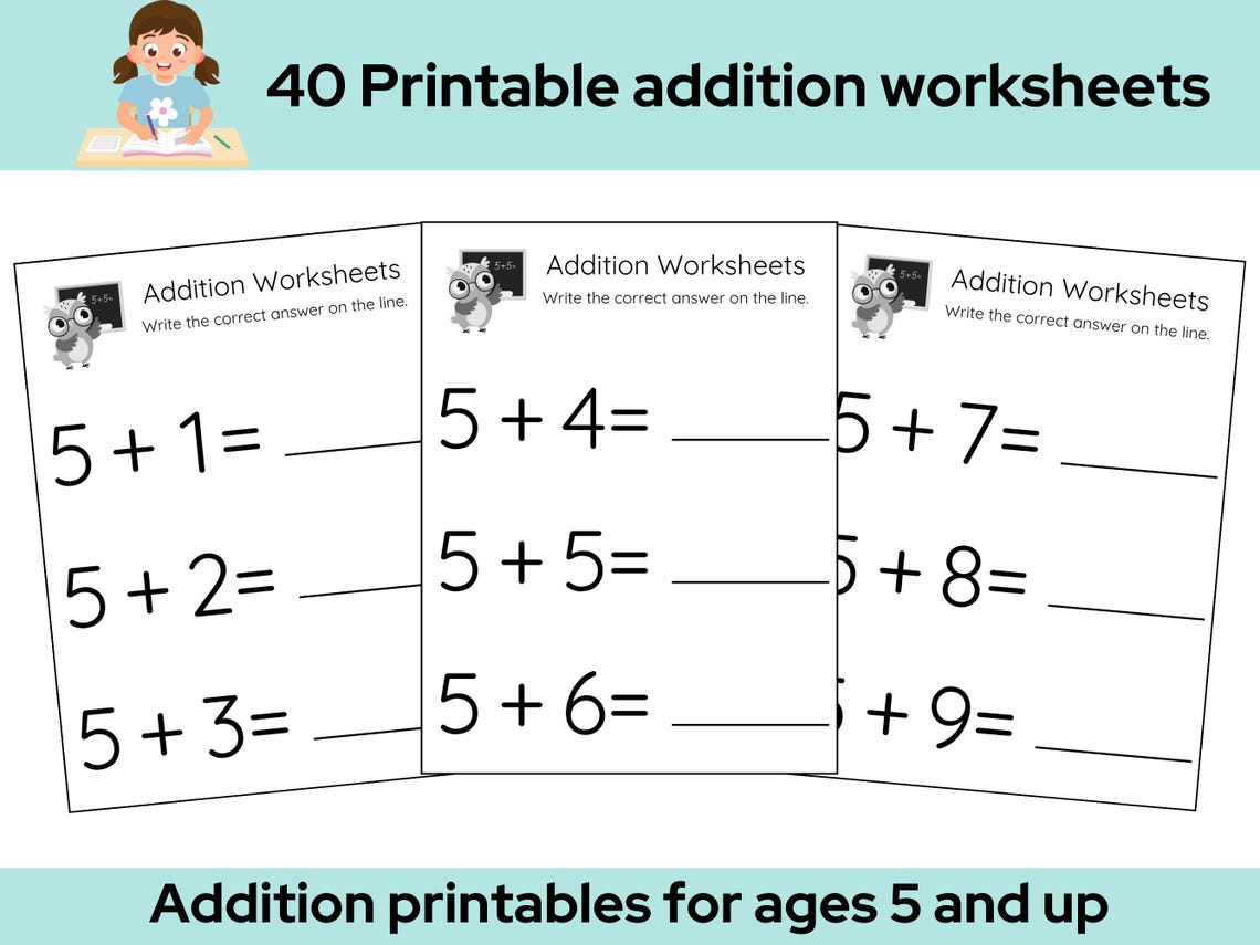 Addition Worksheets Large Print Printable Addition Worksheets Single ...
