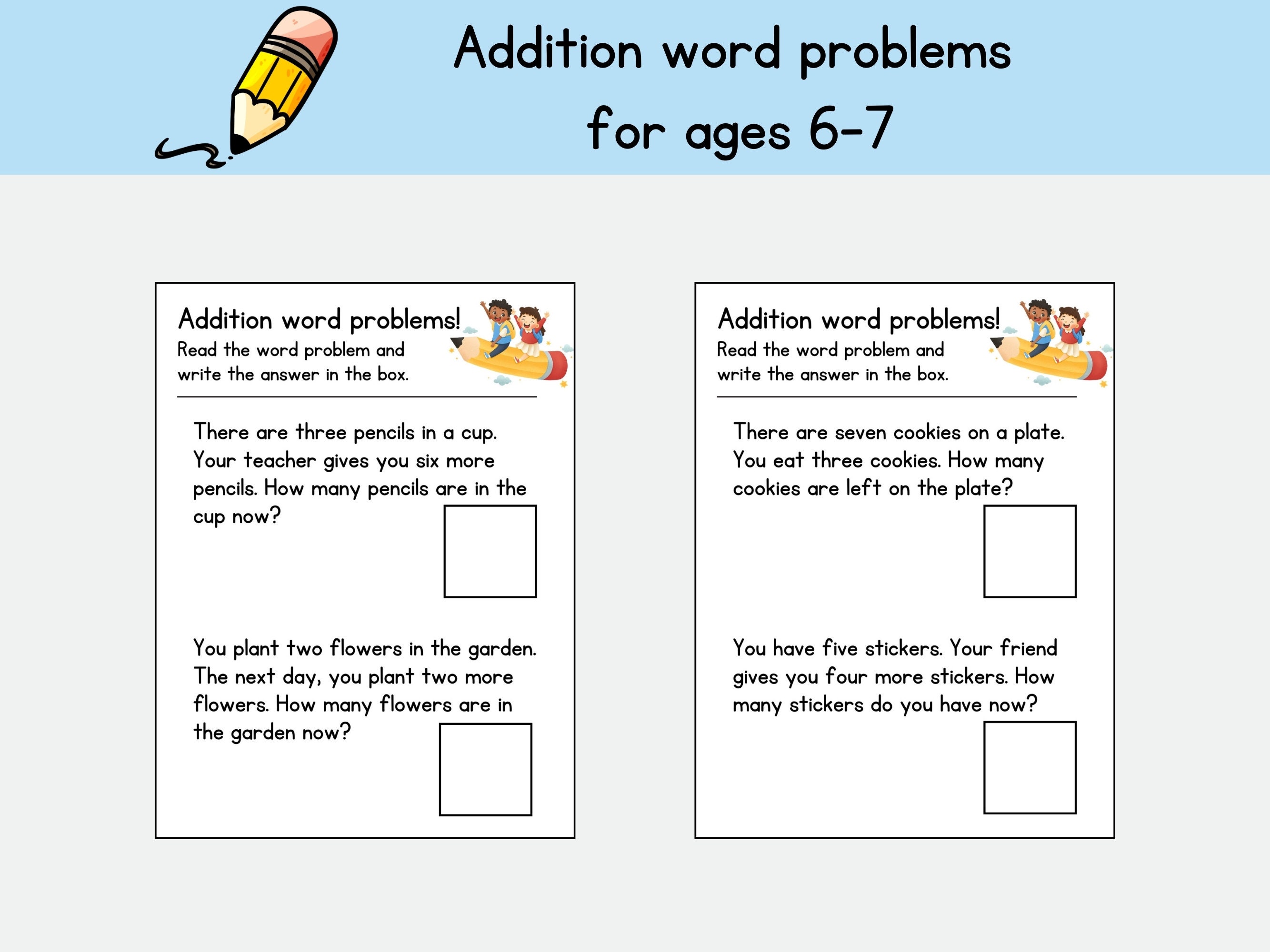 5 Printable Addition Word Problem Worksheets First Grade Word Problem ...