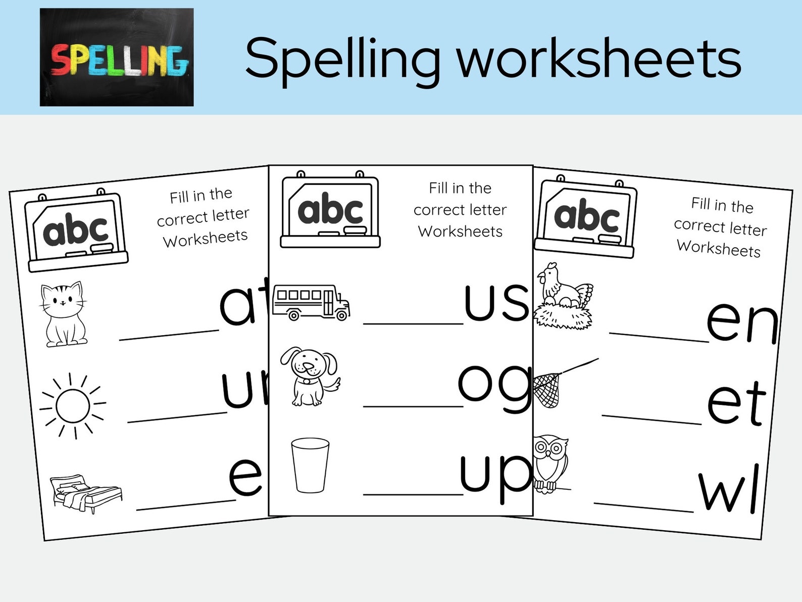 Spelling Worksheets for Early Elementary Learning Letters Printables ...