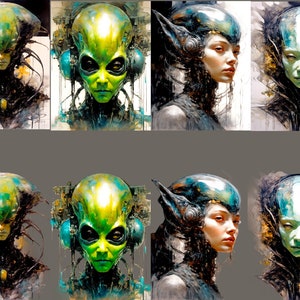 Printable Alien Portraits Digital Paper, Scrapbooking, Scrapbook Paper ...