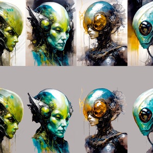 Printable Alien Portraits Digital Paper, Scrapbooking, Scrapbook Paper ...