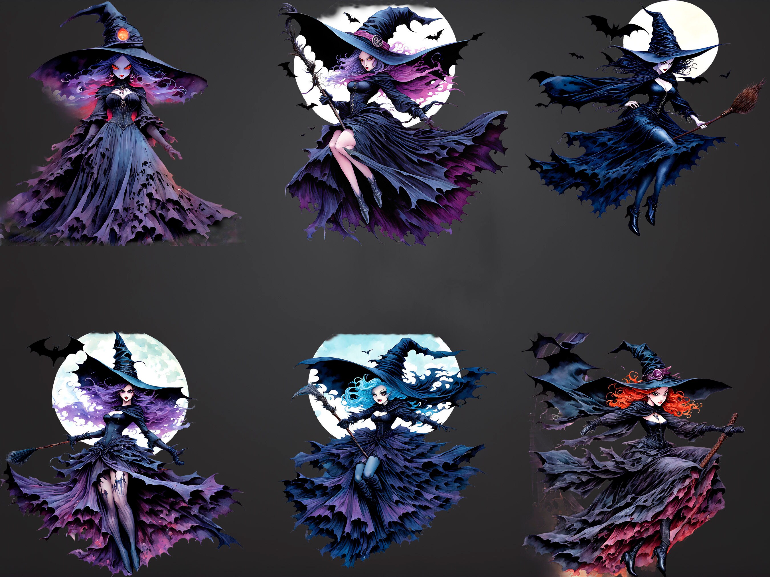 Anime Witch Clipart Bundle, 28 PNG Gothic Anime Witch Cliparts ...