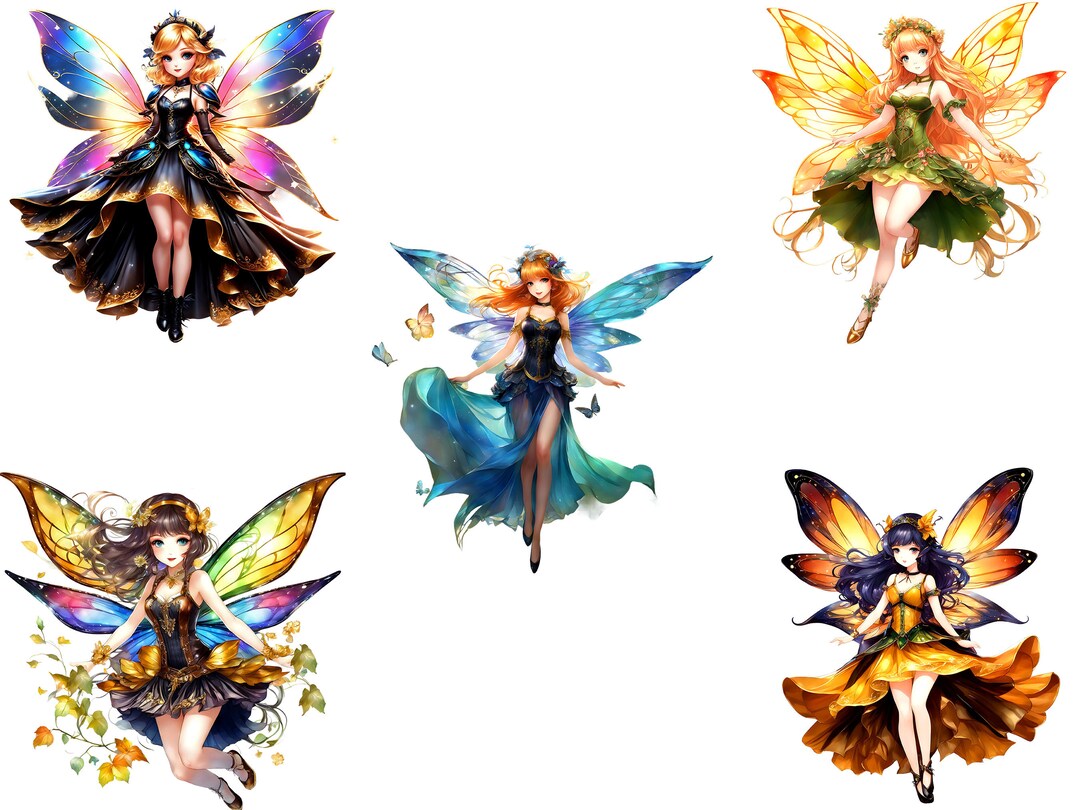 Anime Cute Fairy Clipart Bundle, Watercolor Clipart, Fairy Clipart ...