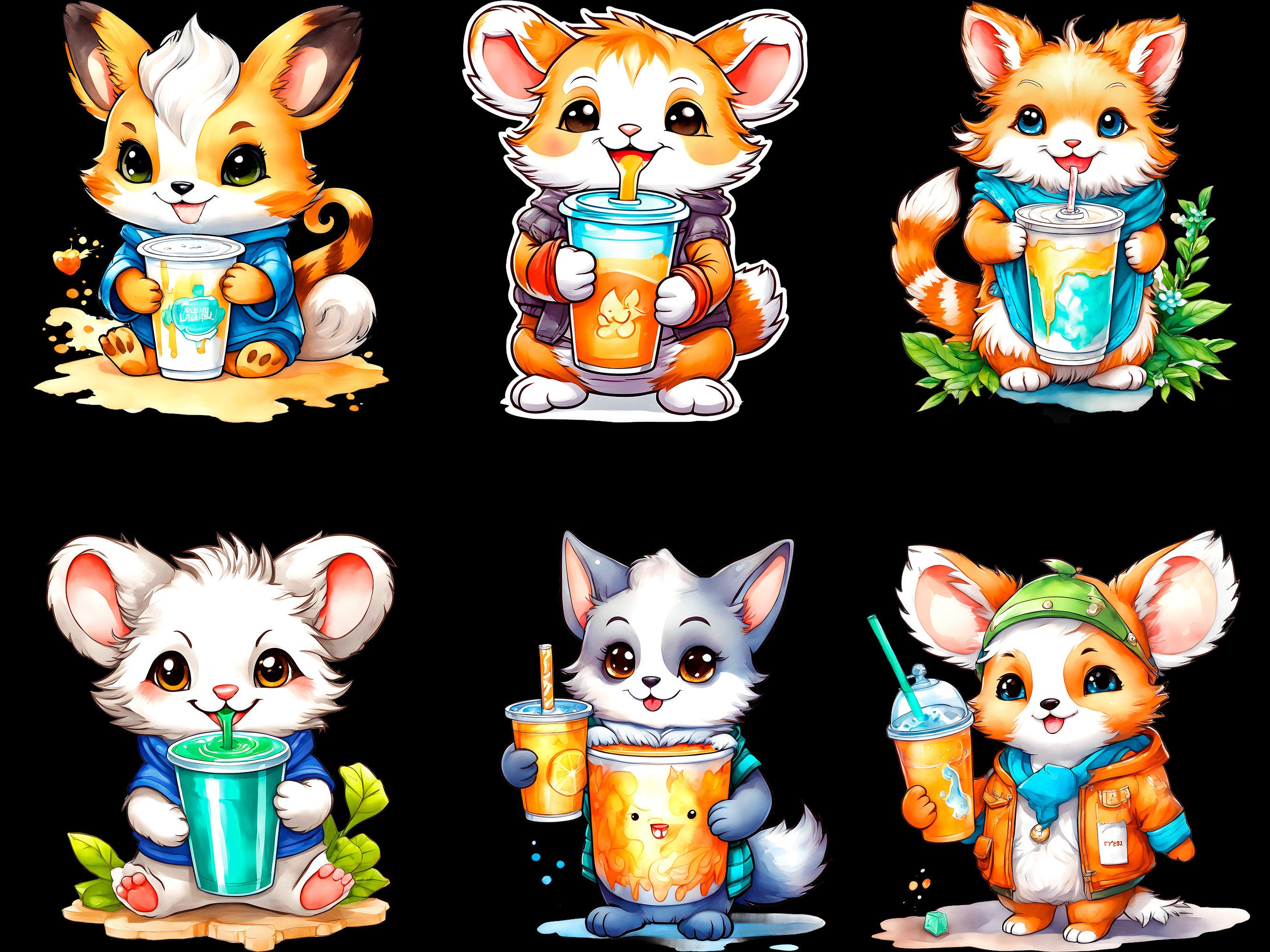 Kawaii Chibi Style Cute Animals Clipart Bundle Digital - Etsy