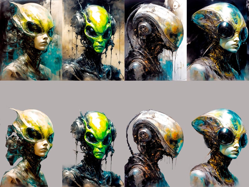 Printable Alien Portraits Digital Paper, Scrapbooking, Scrapbook Paper ...