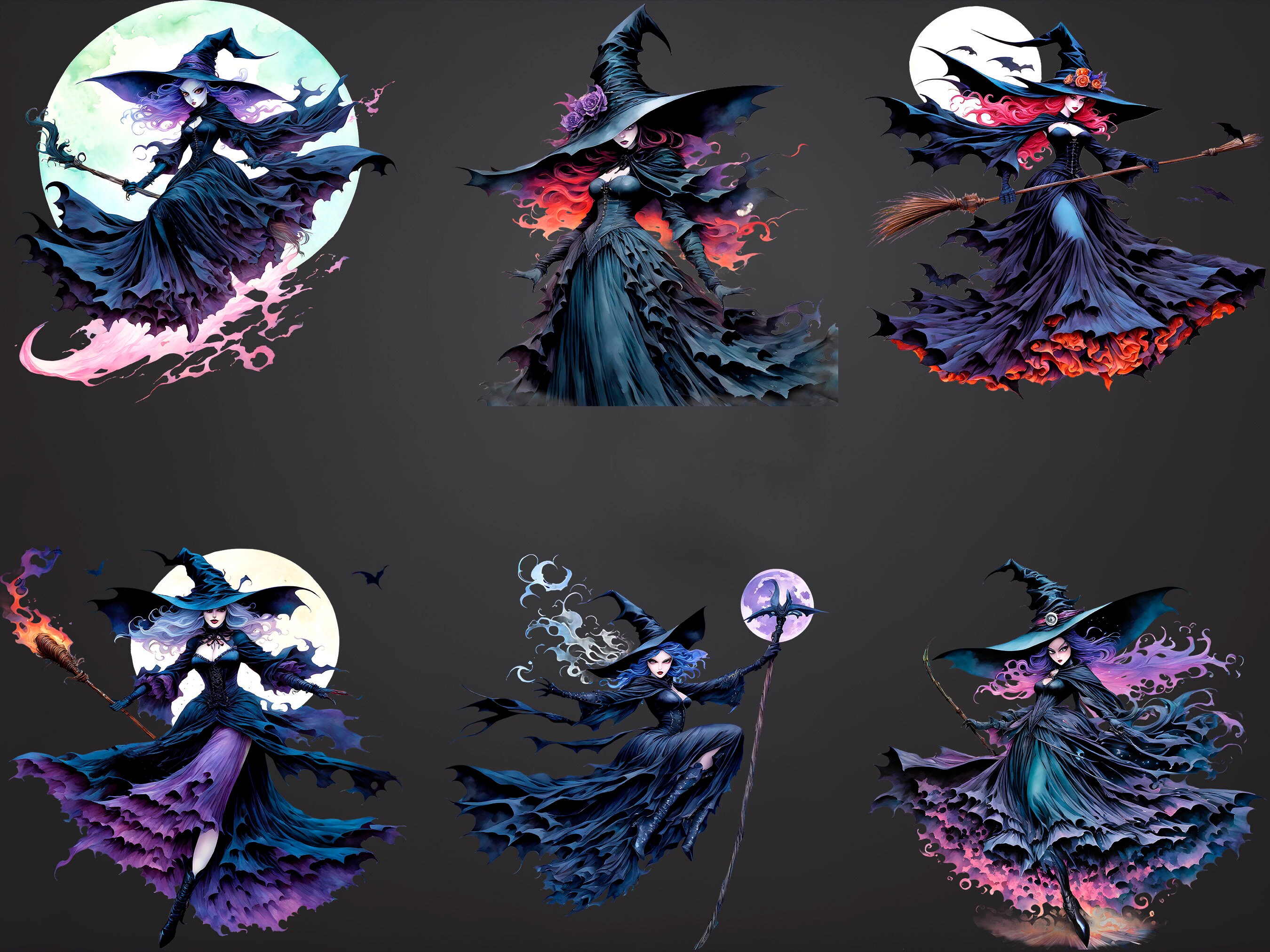 Anime Witch Clipart Bundle, 28 PNG Gothic Anime Witch Cliparts ...