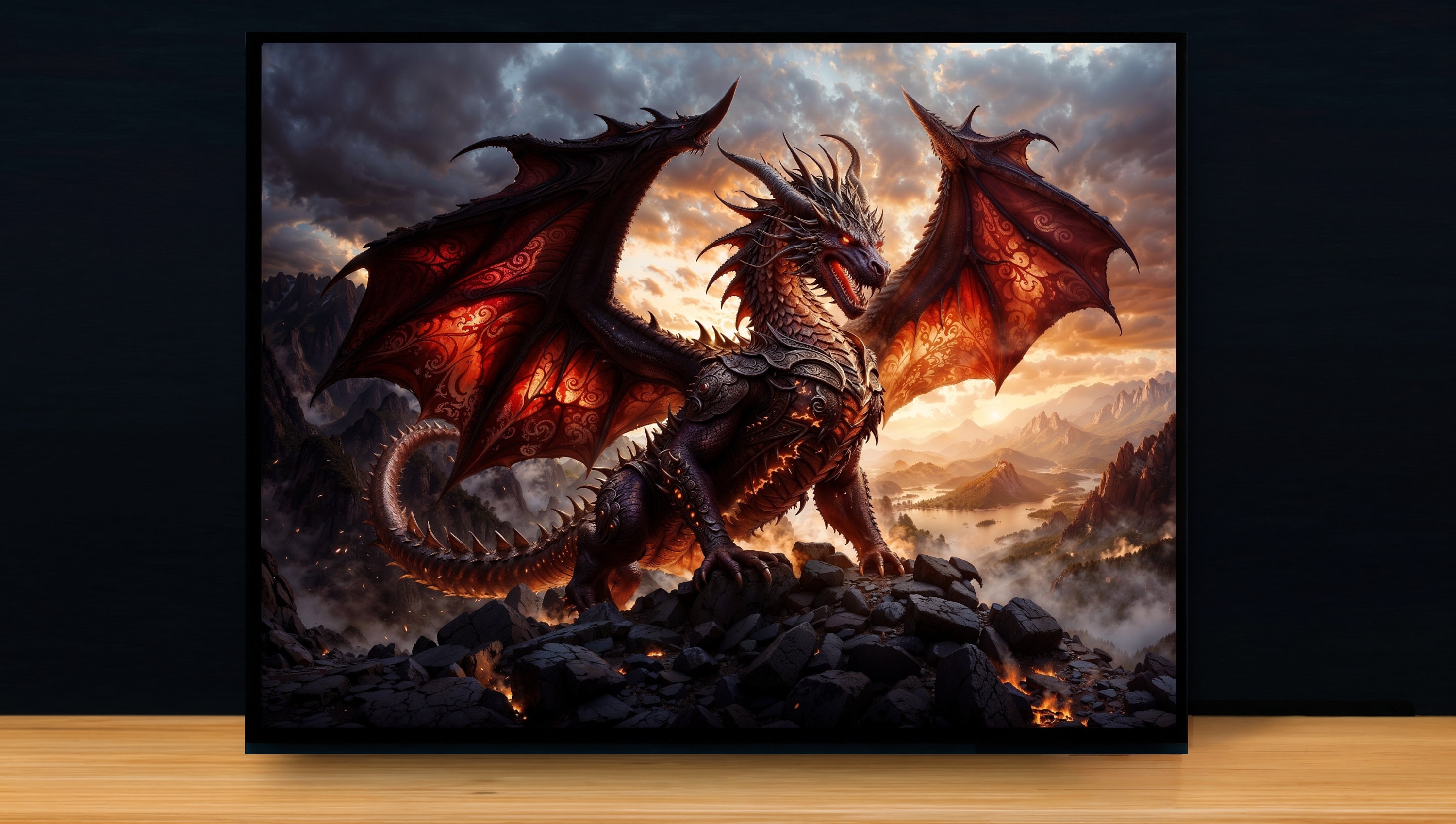 Fire Dragon Poster, Red Dragon, Print, Wall Art, Gift, Picture, Hang up ...