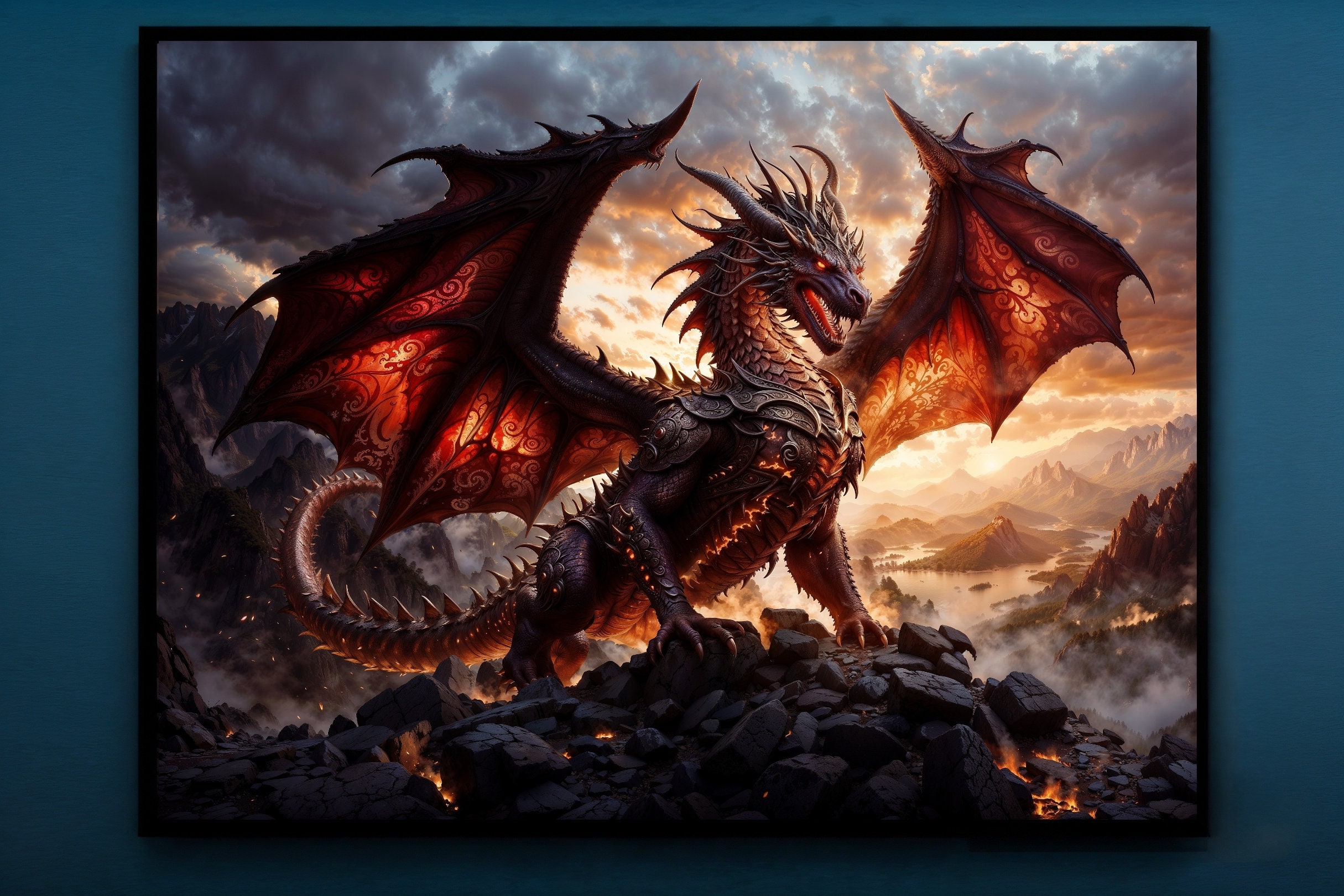 Fire Dragon Poster, Red Dragon, Print, Wall Art, Gift, Picture, Hang up ...