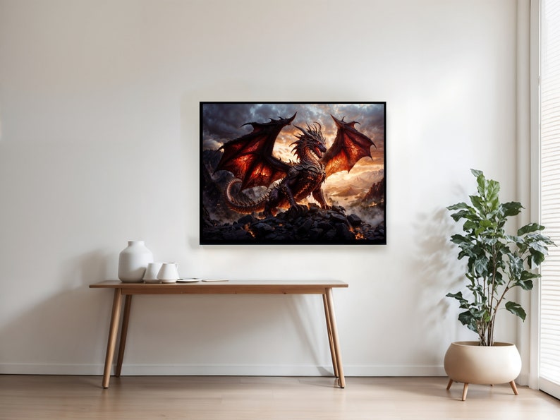 Fire Dragon Poster, Red Dragon, Print, Wall Art, Gift, Picture, Hang up ...