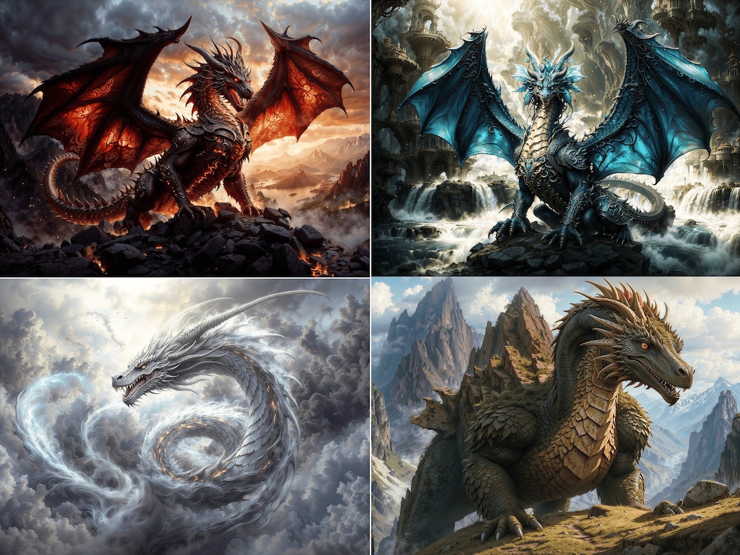 Elemental Dragons Posters, Print, Wall Art, Gift, Picture, Hang up Art ...