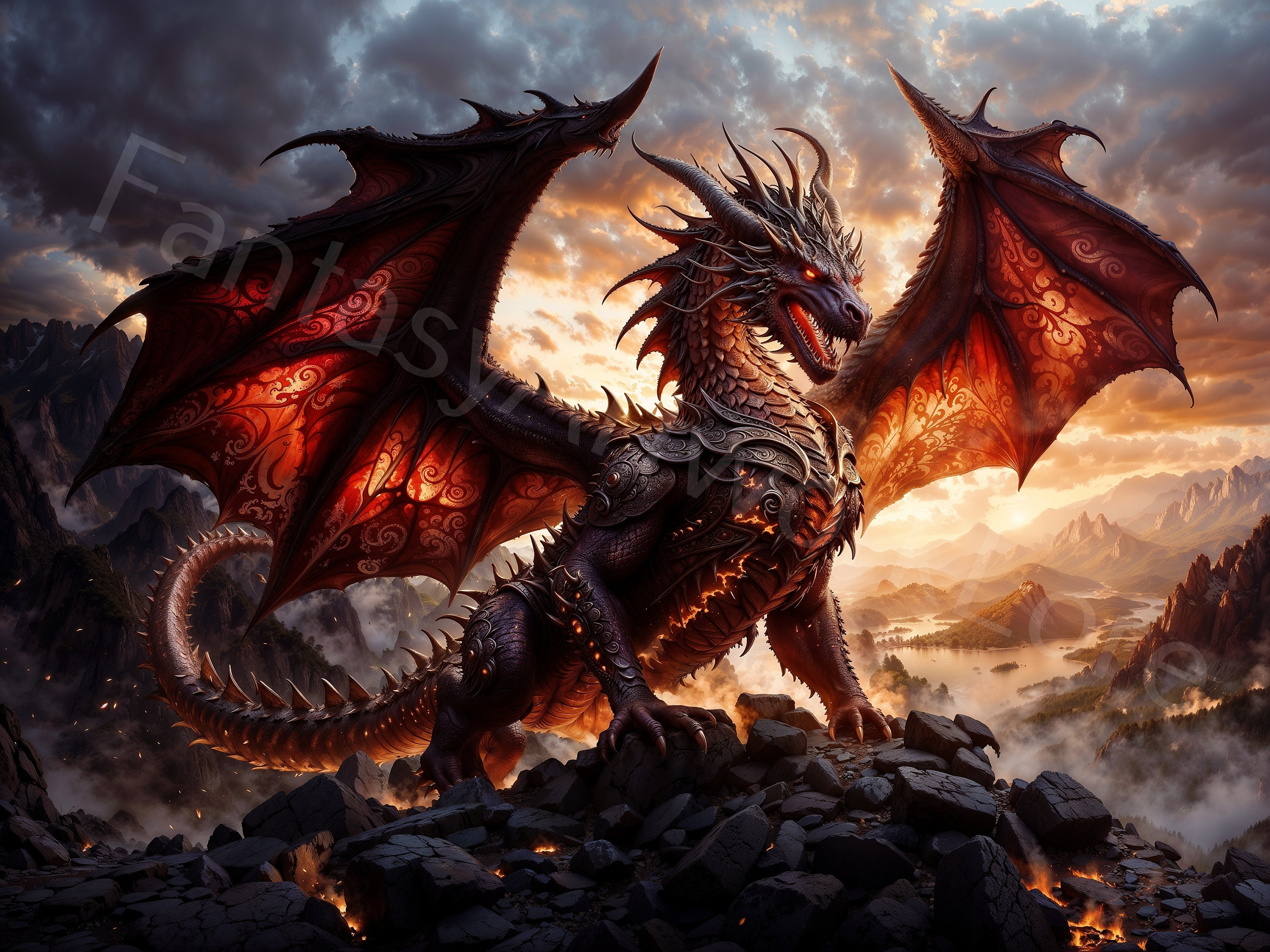 Fire Dragon Poster, Red Dragon, Print, Wall Art, Gift, Picture, Hang up ...