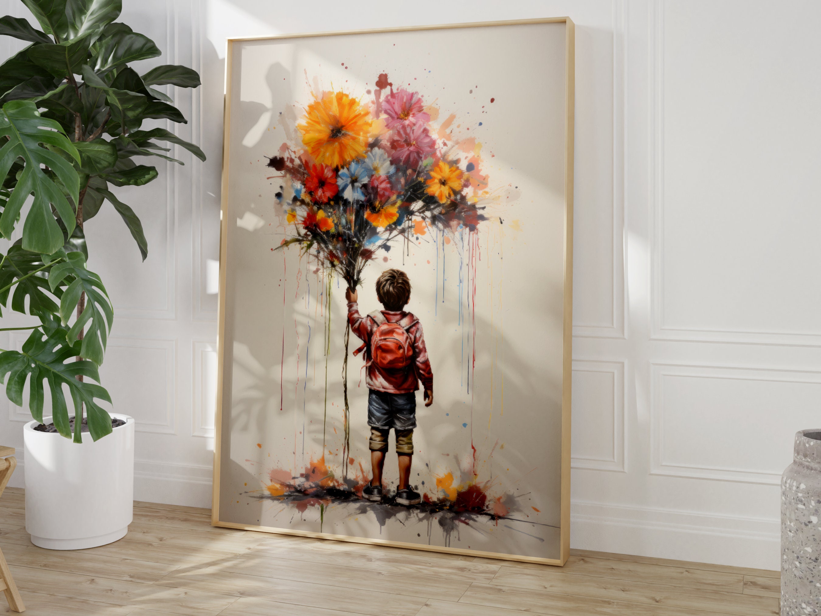 Banksy Poster Digital Instant Download Boy With Bouquet of Flowers ...