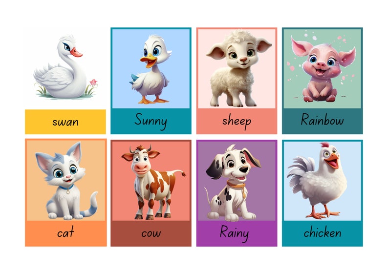 Domestic Animals Flash Cards and Colouring Pages - Etsy