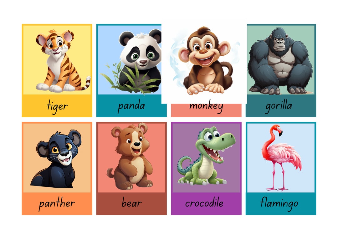 Jungle Animals Flashcards and Colouring Pages - Etsy
