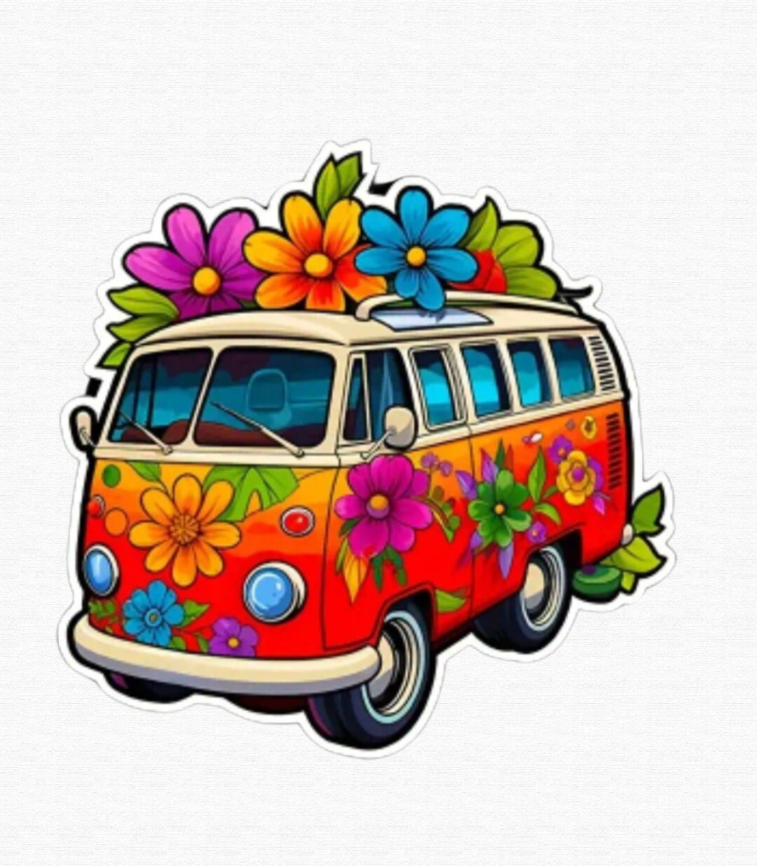 XXL Sticker Retro 70s Hippie Bus With Flowers Van Indoor/ Outdoor for ...