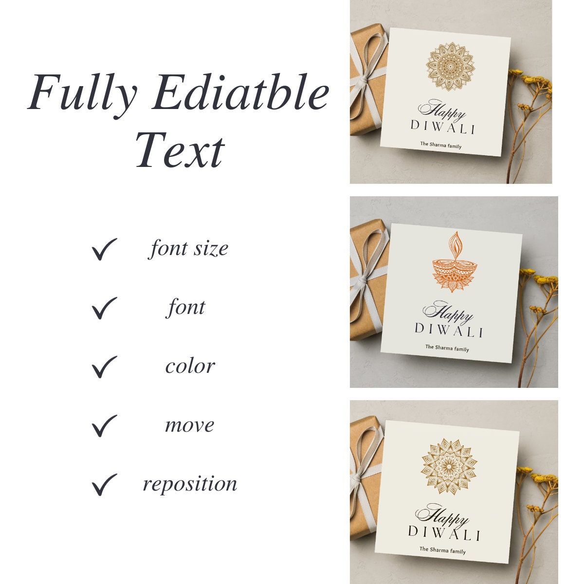 6 Different Happy Diwali Gift Tags, Editable Deepawali Gift Tags ...