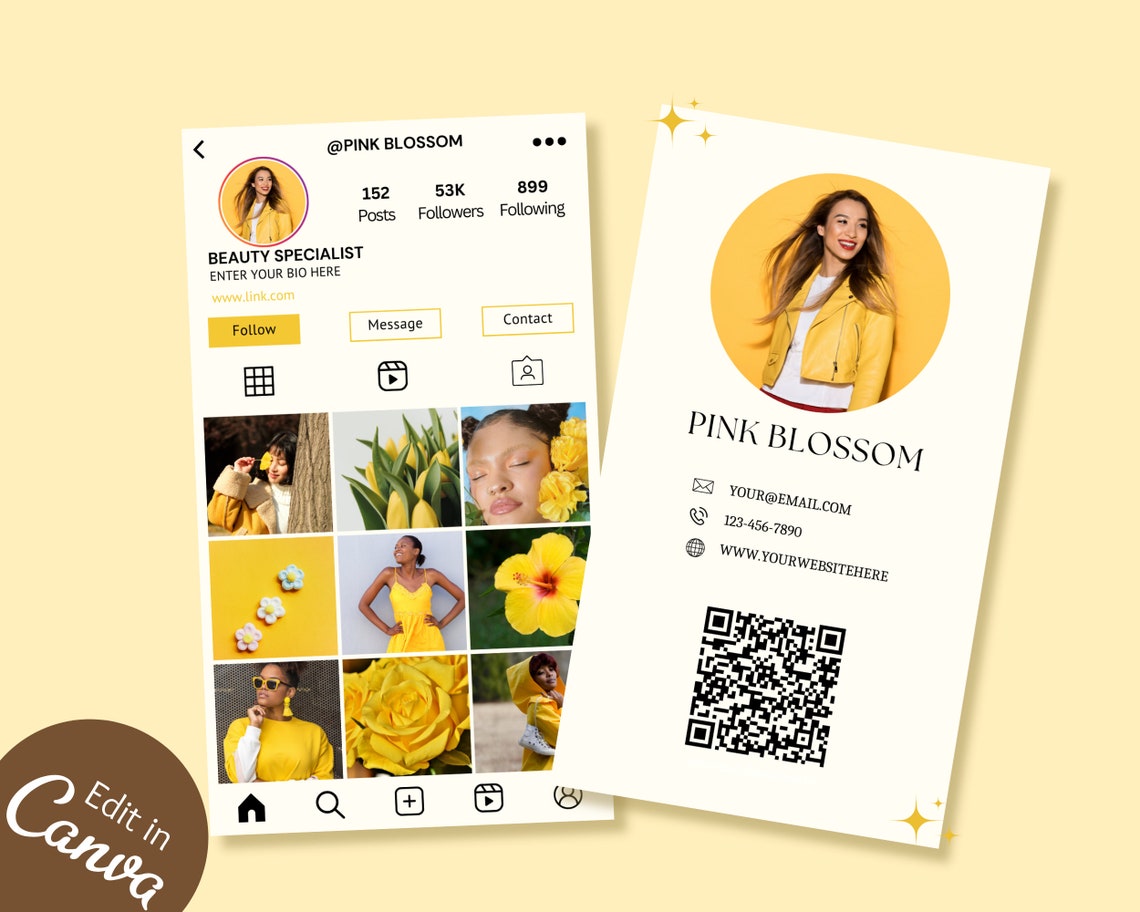 2024 Yellow IG Instagram Business Card, IG Business Card, Lash Tech ...