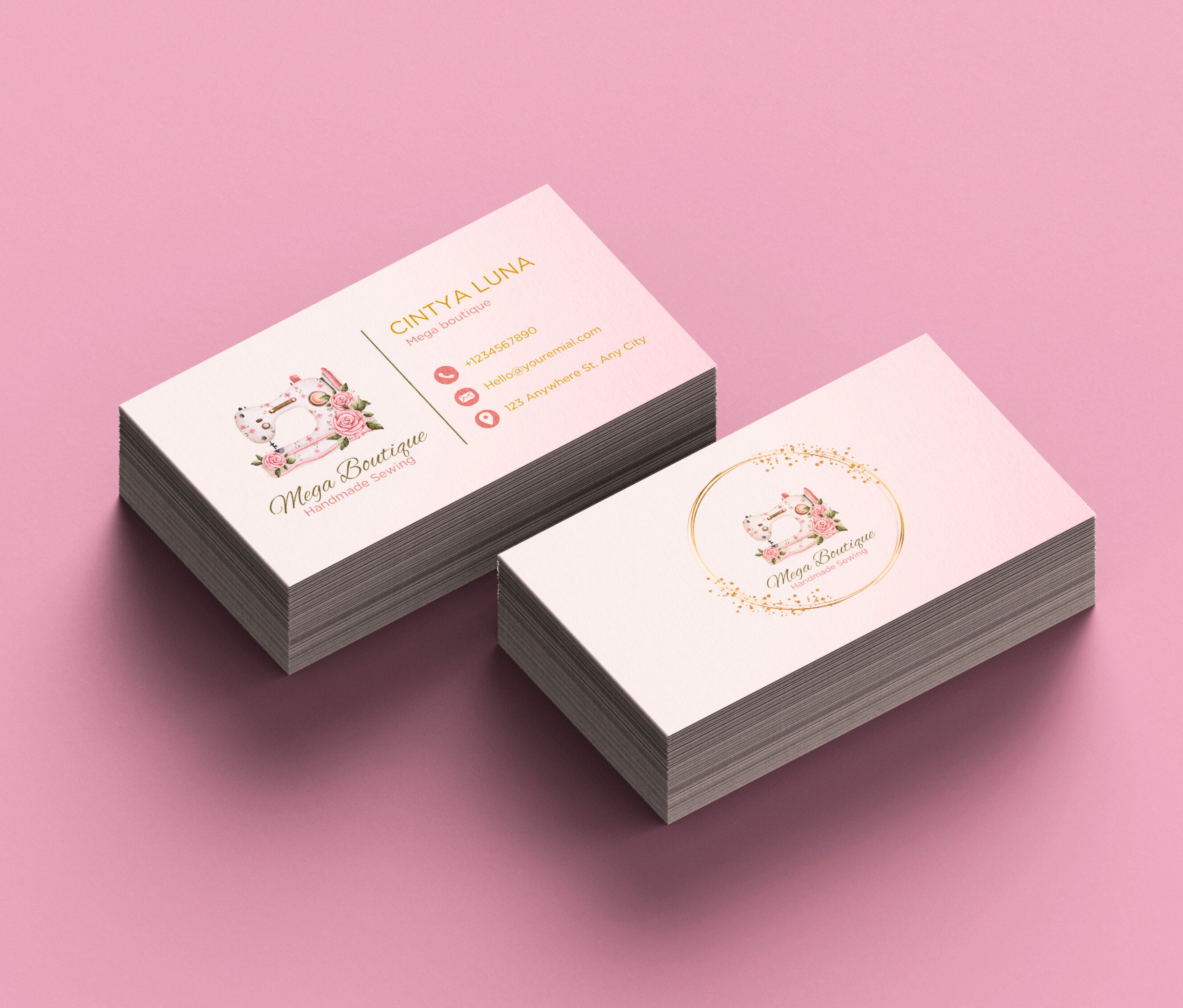 Sewing Business Card Template, Editable Handmade Sewing Rosegold ...