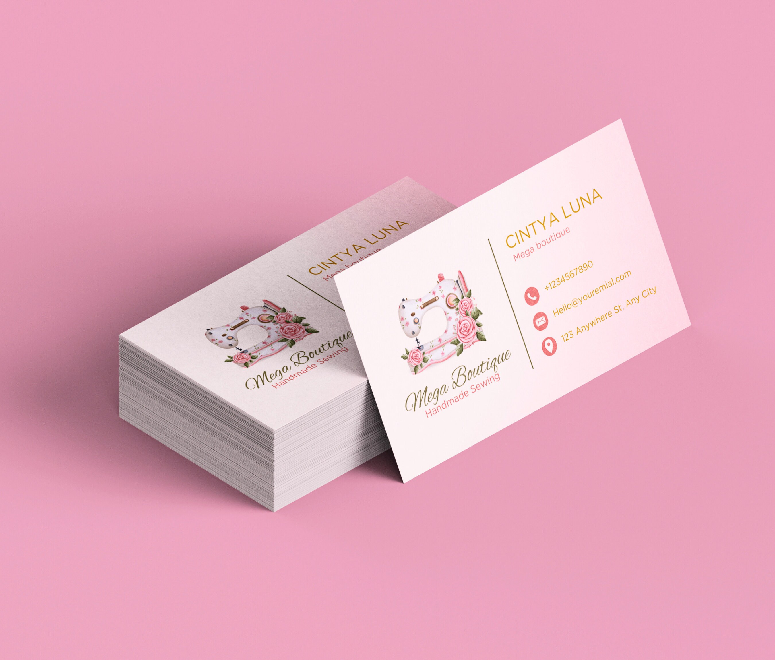 Sewing Business Card Template, Editable Handmade Sewing Rosegold ...