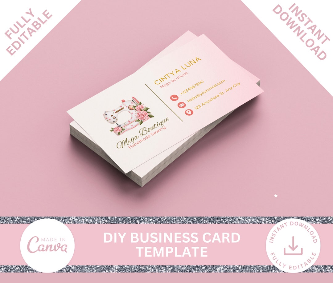 Sewing Business Card Template, Editable Handmade Sewing Rosegold ...