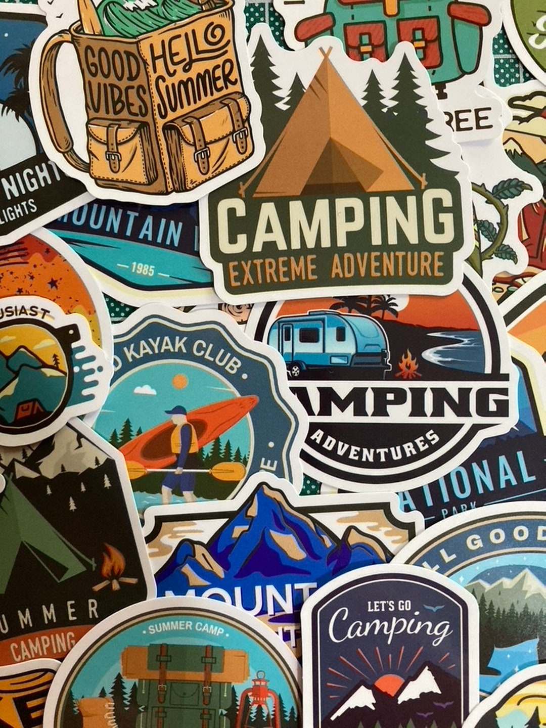 50 Modern Camping Adventures Sticker Pack, Love Outdoors, Travel Craft ...