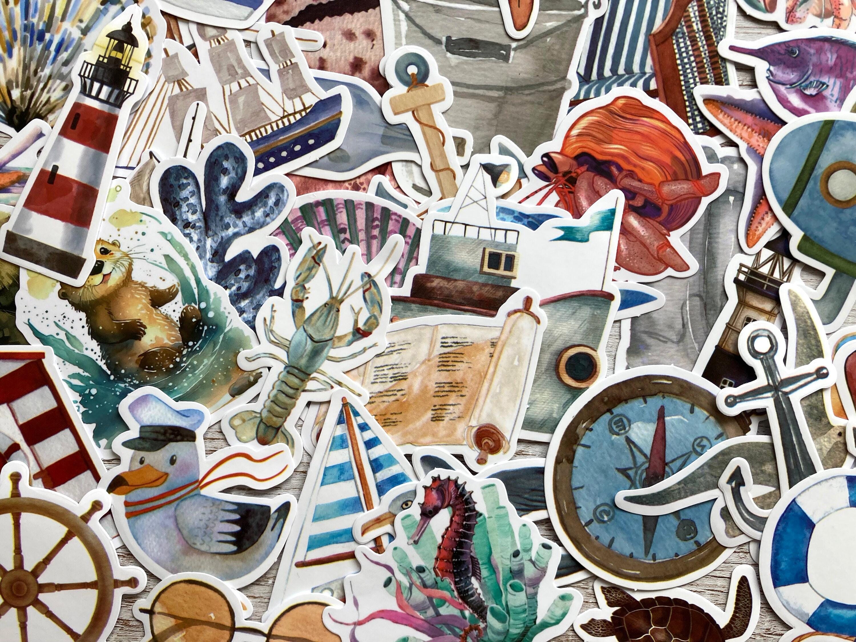 50 Nautical Sticker Pack, Seaside Craft Stickers for Journalling ...