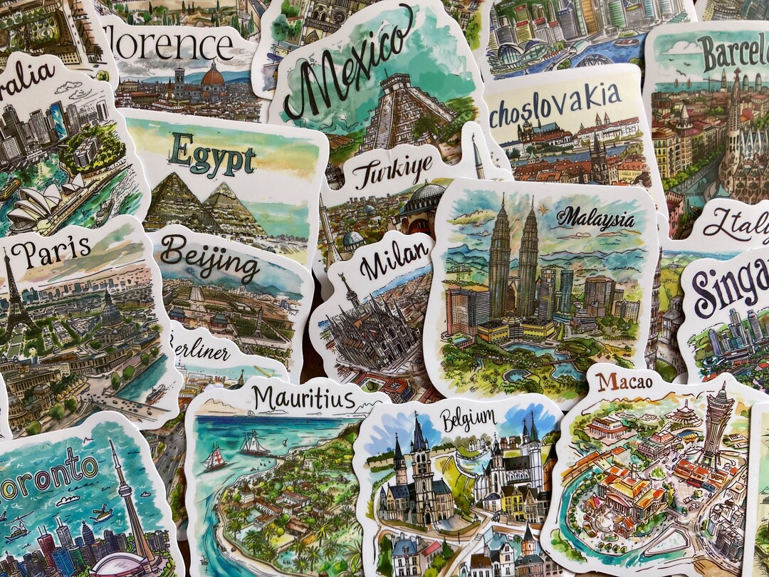 25 City & Country Sticker Pack, City Stamp Sticker Pack, Adventure ...