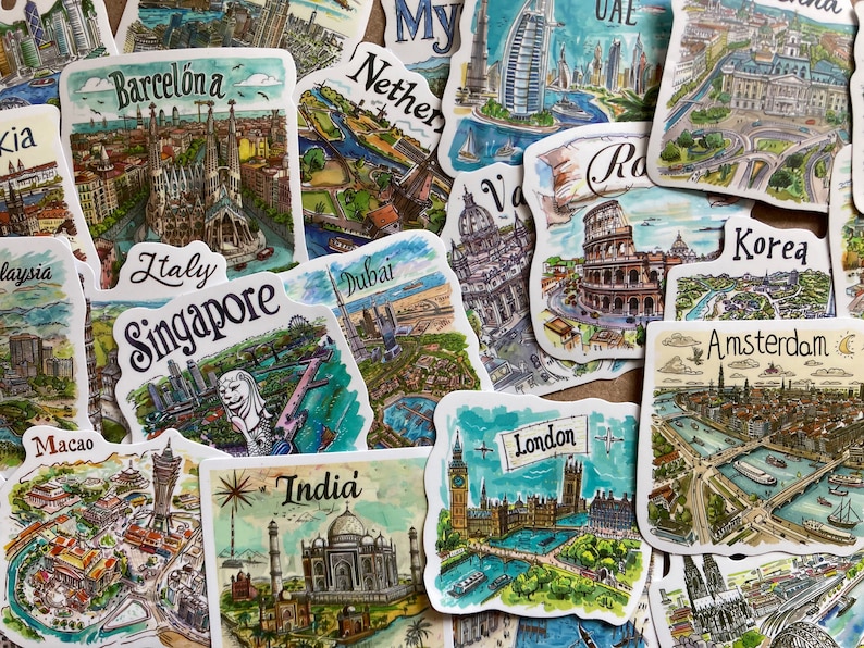 25 City & Country Sticker Pack, City Stamp Sticker Pack, Adventure ...