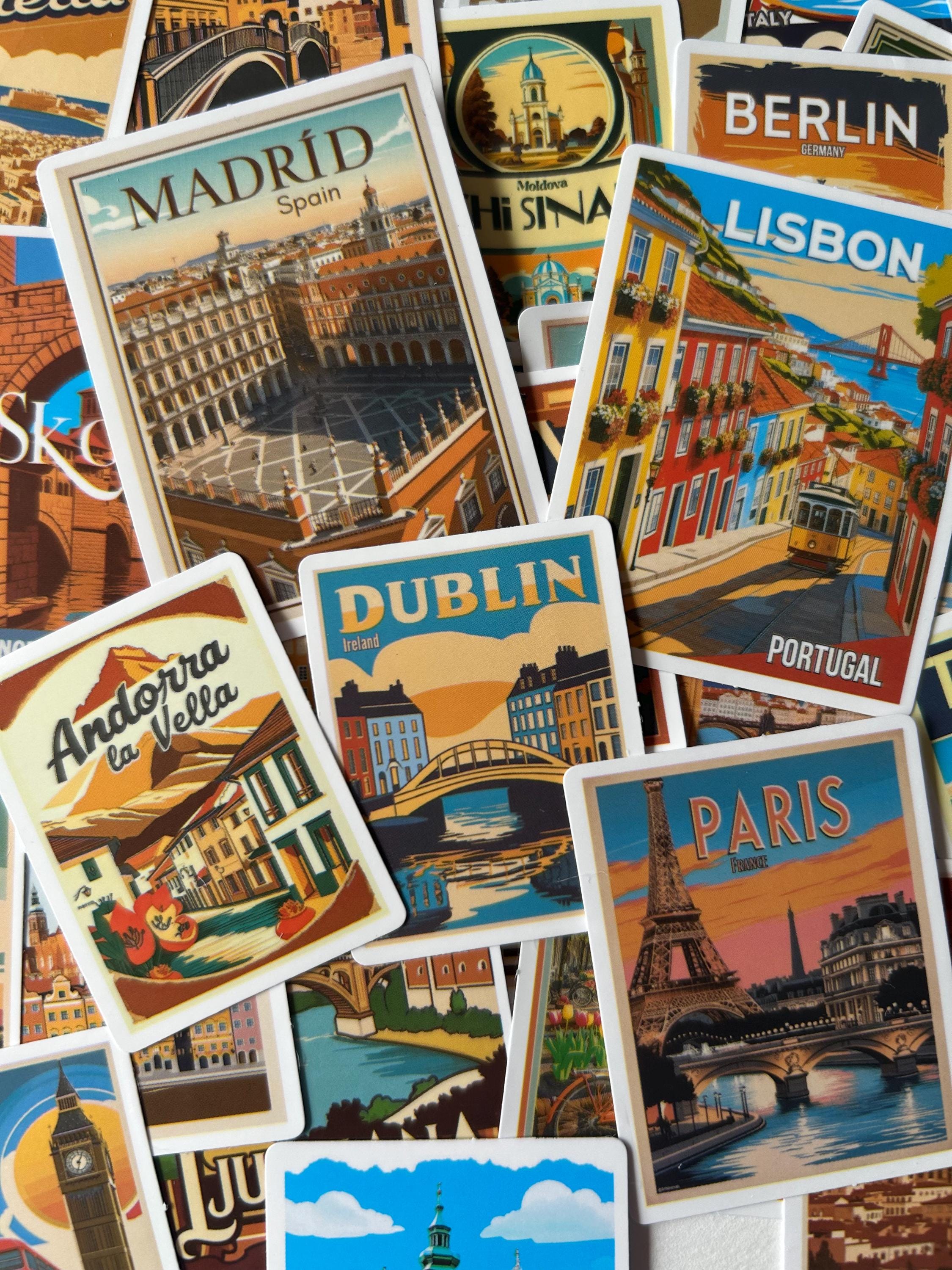 50 Vintage European Travel Stickers: Retro City Landmark Pack - Etsy UK