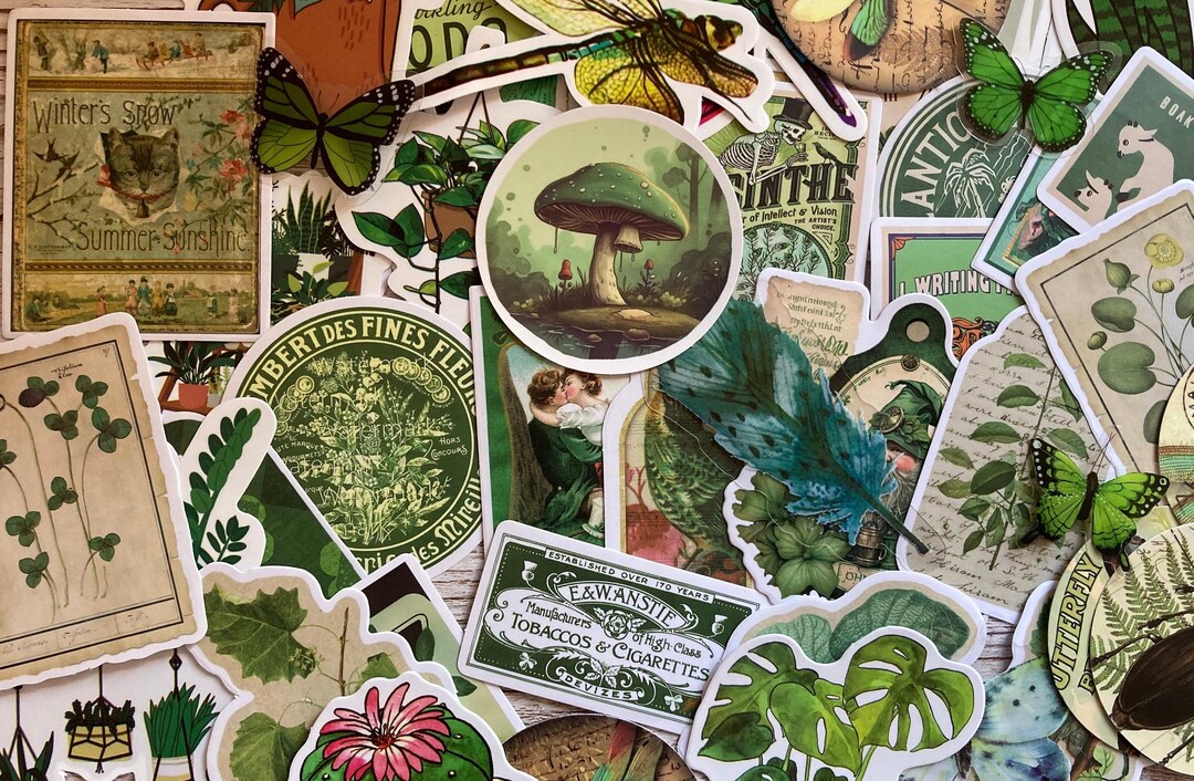 25 / 50 Green Sticker Pack, Plants and Foliage, Vintage Stickers, Green ...