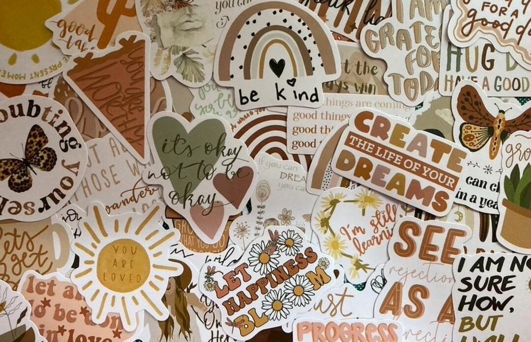 25 English Bohemian Positivity Mental Health Quote Sticker Pack, Craft ...