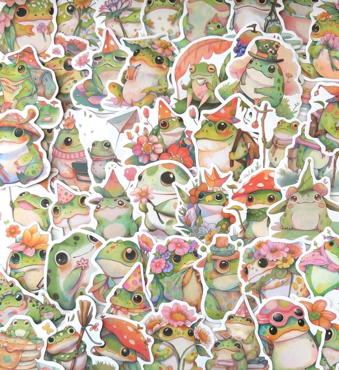 50 Cottagecore Frog Sticker Pack: Kawaii Vinyl Decals for Journals - Etsy