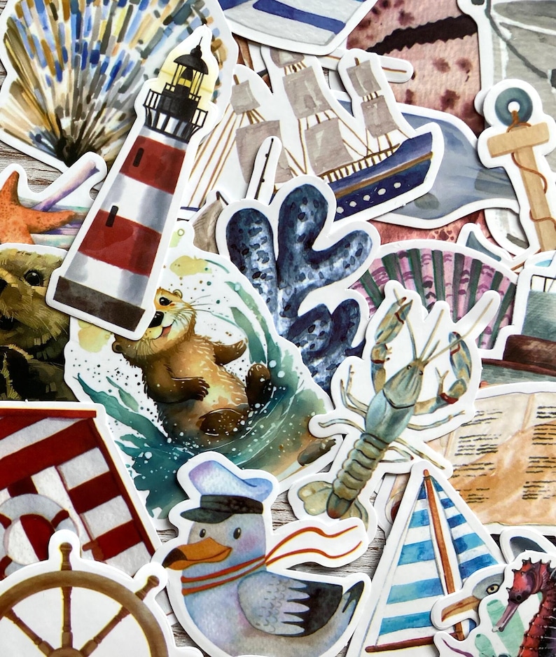 50 Nautical Sticker Pack, Seaside Craft Stickers for Journalling ...