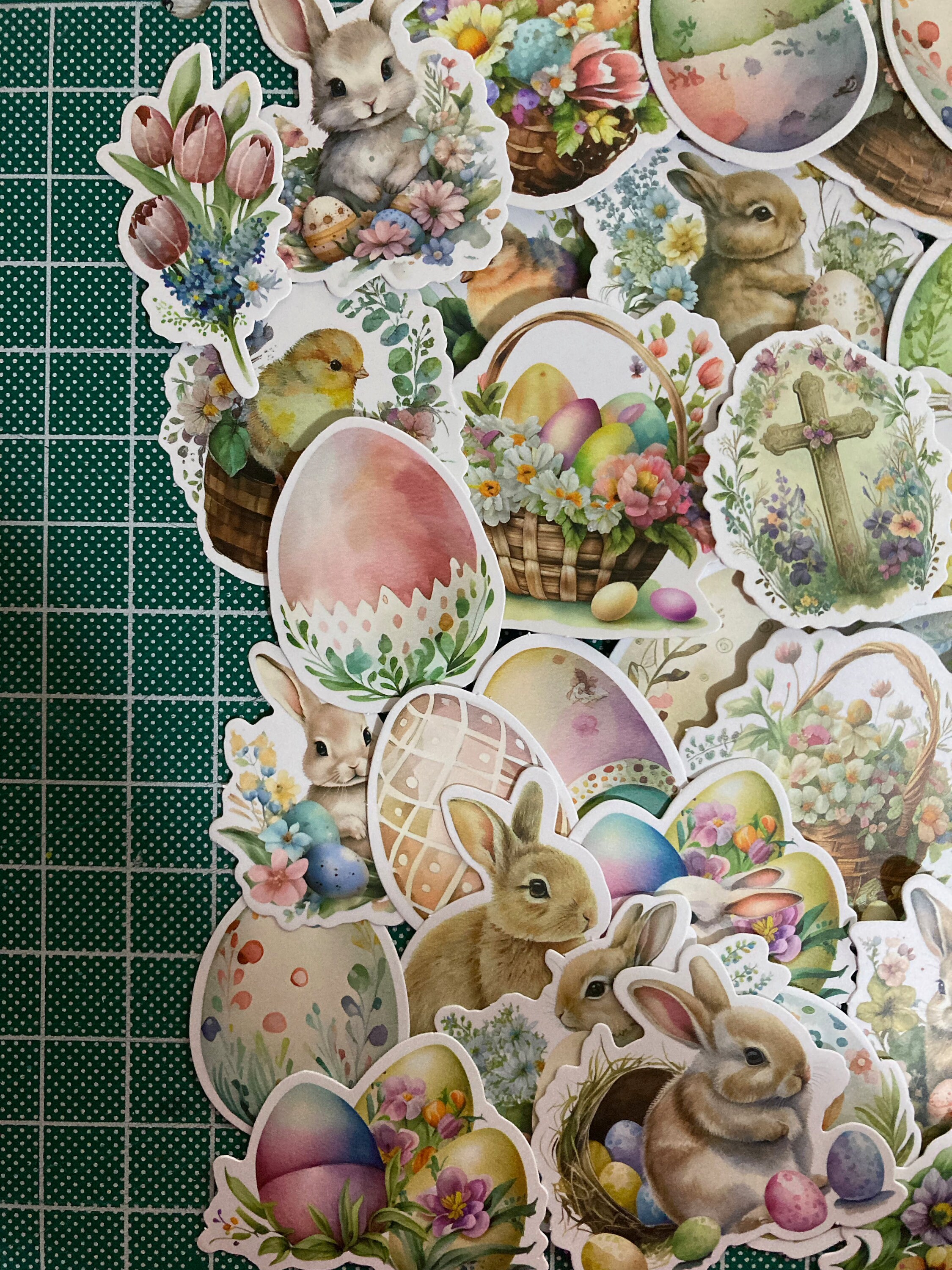 25 Vintage Easter Sticker Pack, Bunny Rabbits, Baby Chicks, Craft ...