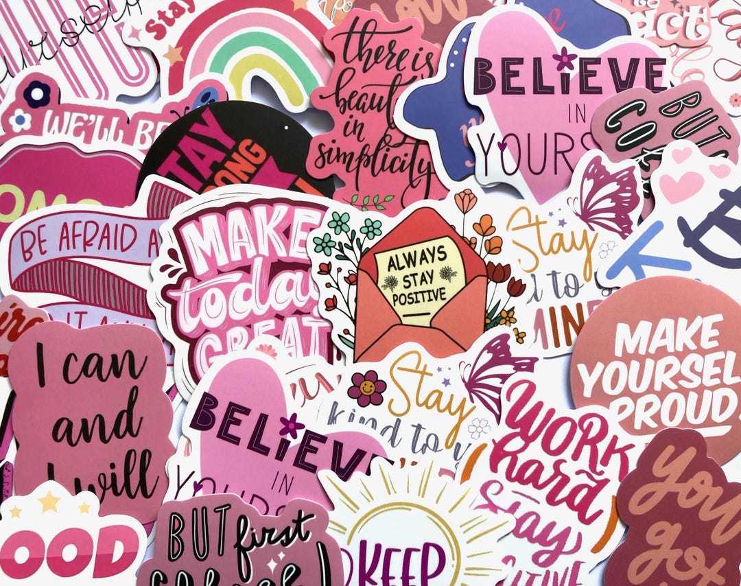 25 Pink Positive Quote Sticker Pack, Pink Encouragement Craft Stickers ...