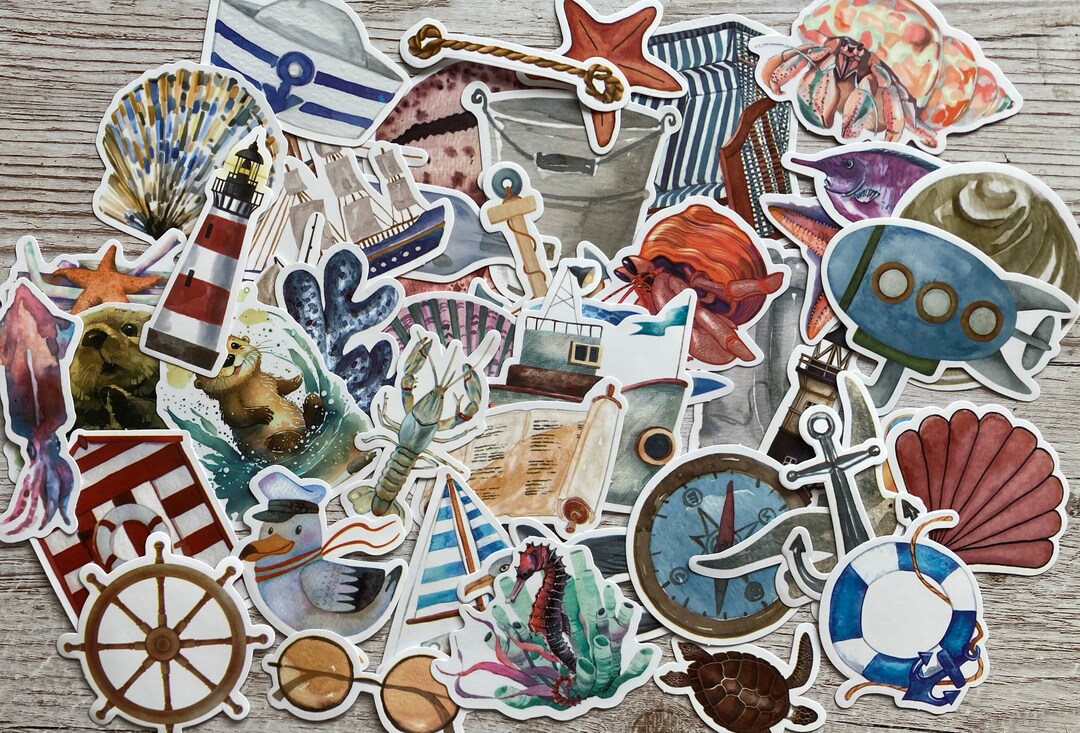 50 Nautical Sticker Pack, Seaside Craft Stickers for Journalling ...