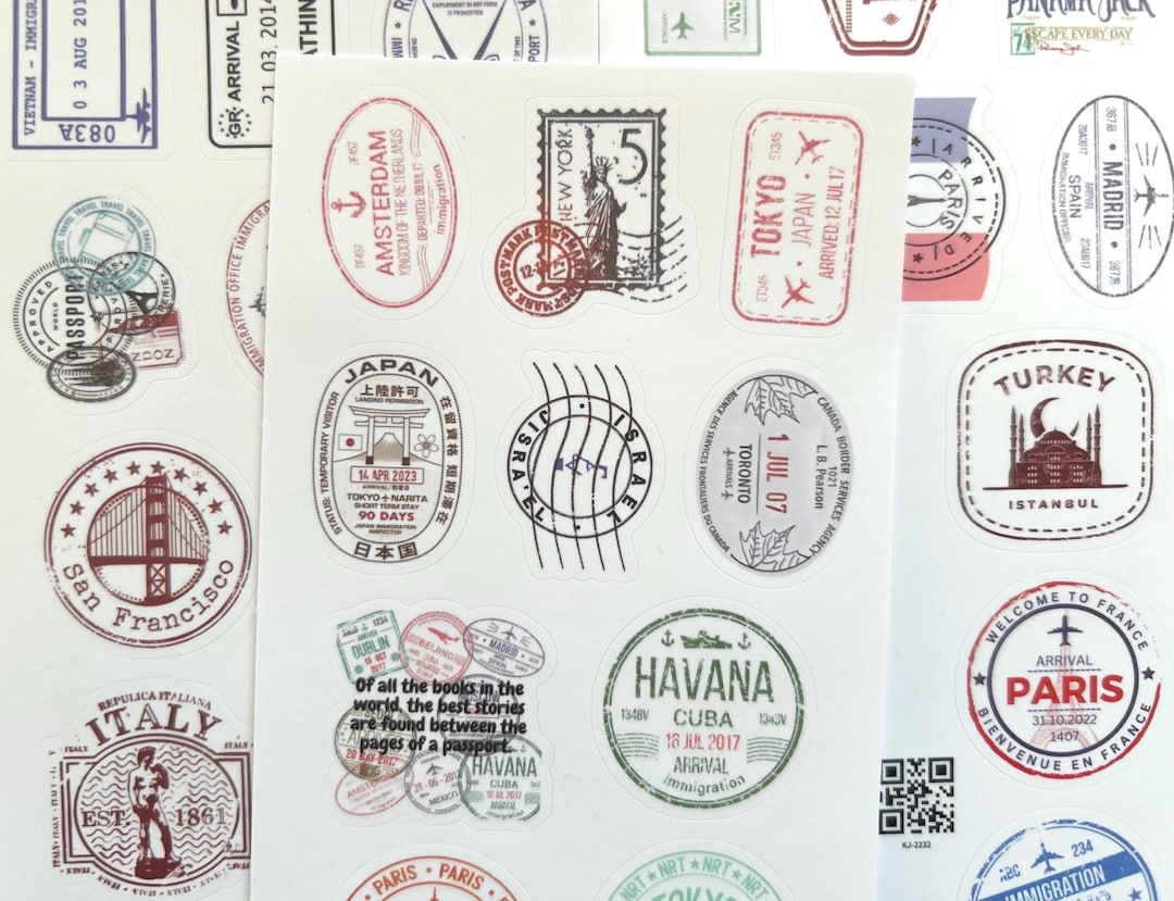 60 Passport Stamp Country Stickers, Travel Craft Stickers for ...
