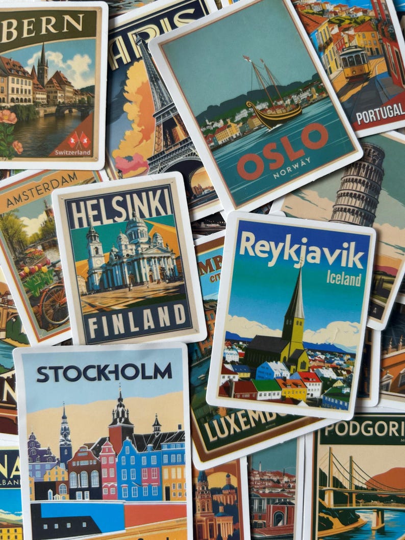 50 Vintage European Travel Stickers: Retro City Landmark Pack - Etsy UK