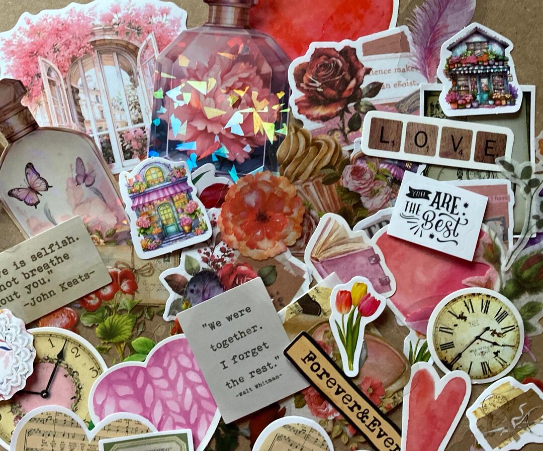25 / 50 Love Romance Stickers , Pink Craft Stickers for Laptop, Bottles ...