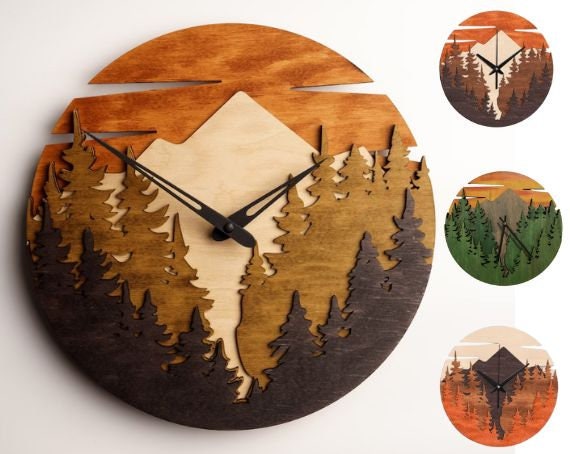 Mountain Wall Clock,wood Mountain Clock,layered Clock Wall Clock Unique ...