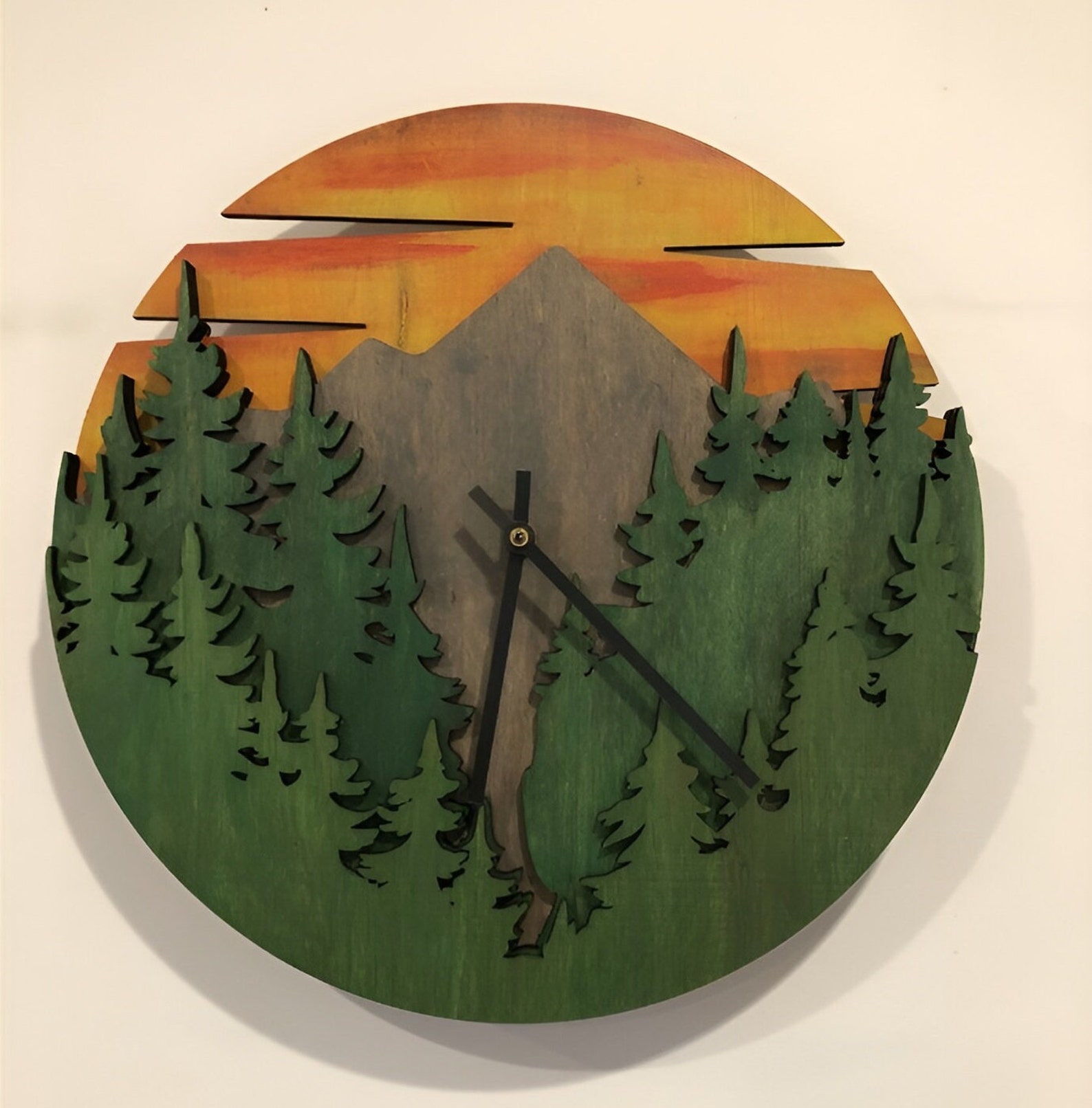 Mountain Wall Clock,wood Mountain Clock,layered Clock Wall Clock Unique ...