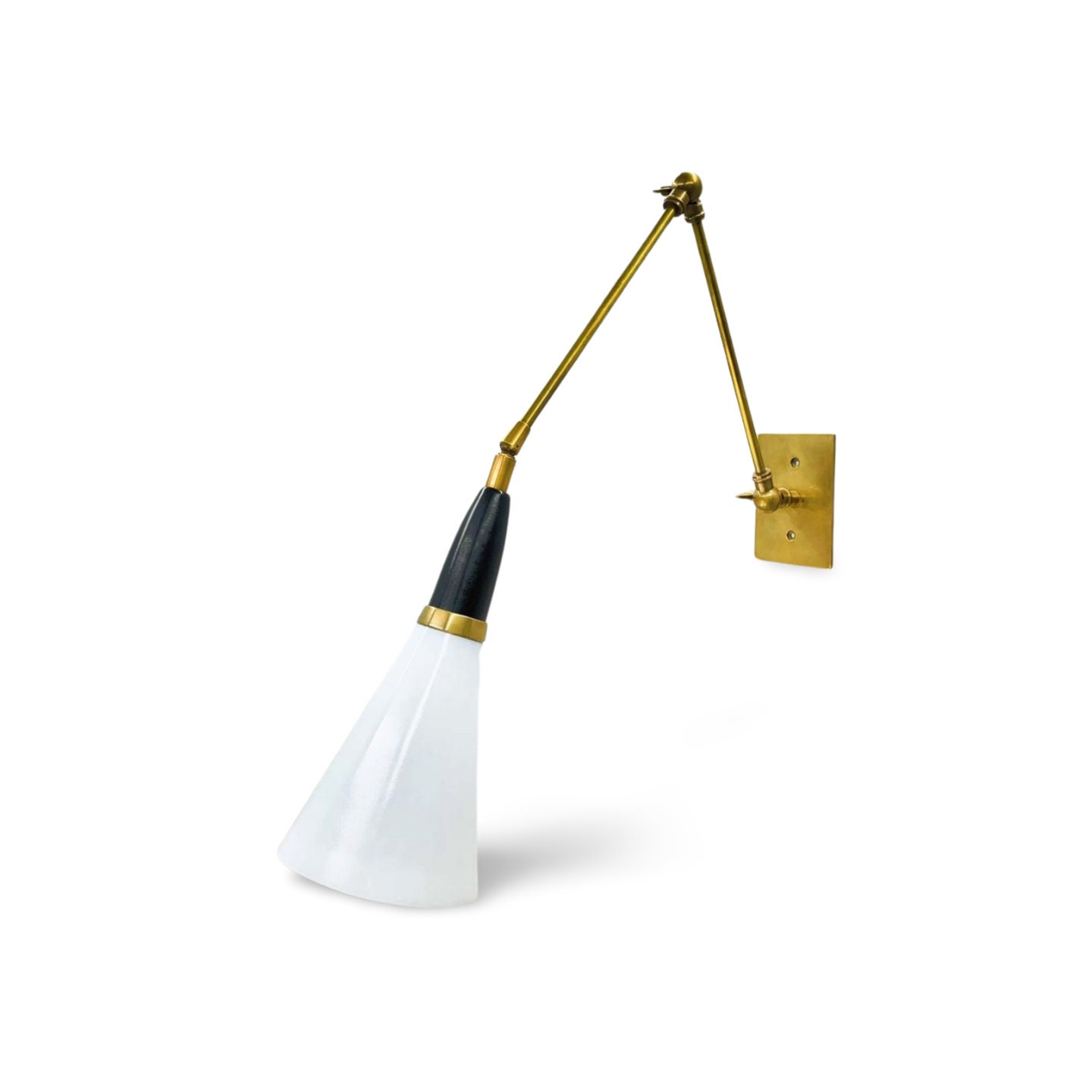 Warm Brass and White Metal Shade Brass Wall Lamp Handmade Vintage ...