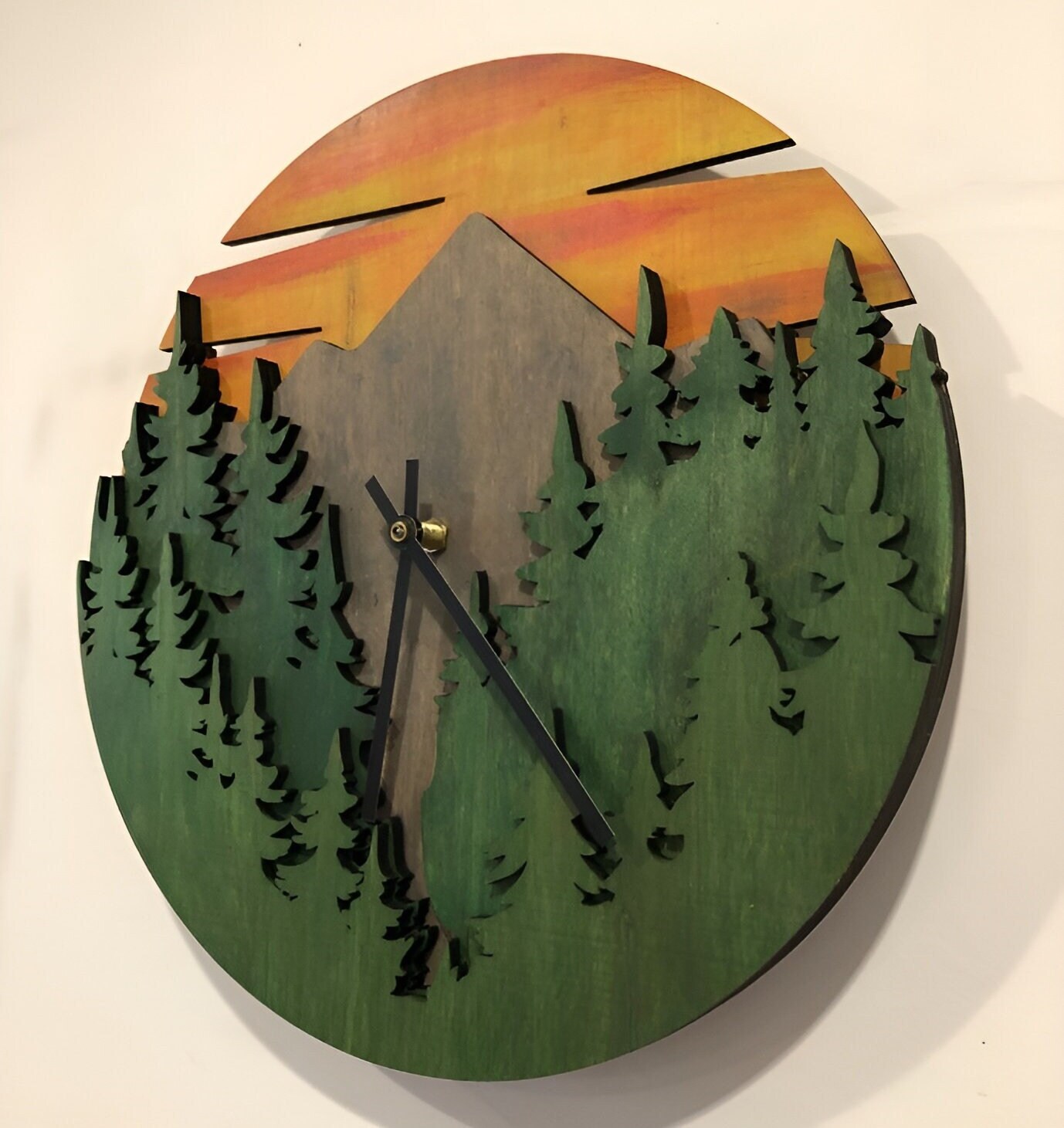 Mountain Wall Clock,wood Mountain Clock,layered Clock Wall Clock Unique ...