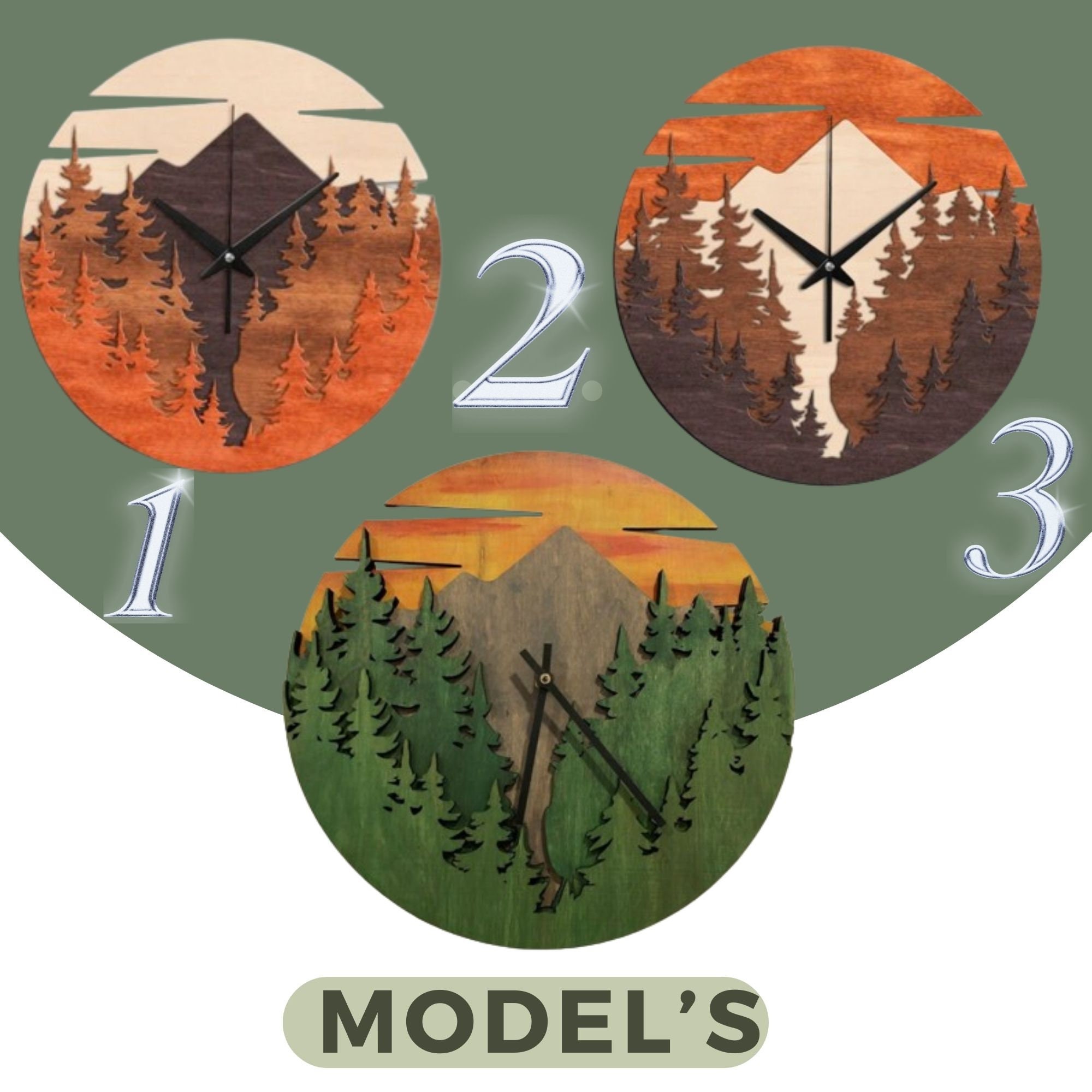 Mountain Wall Clock,wood Mountain Clock,layered Clock Wall Clock Unique ...
